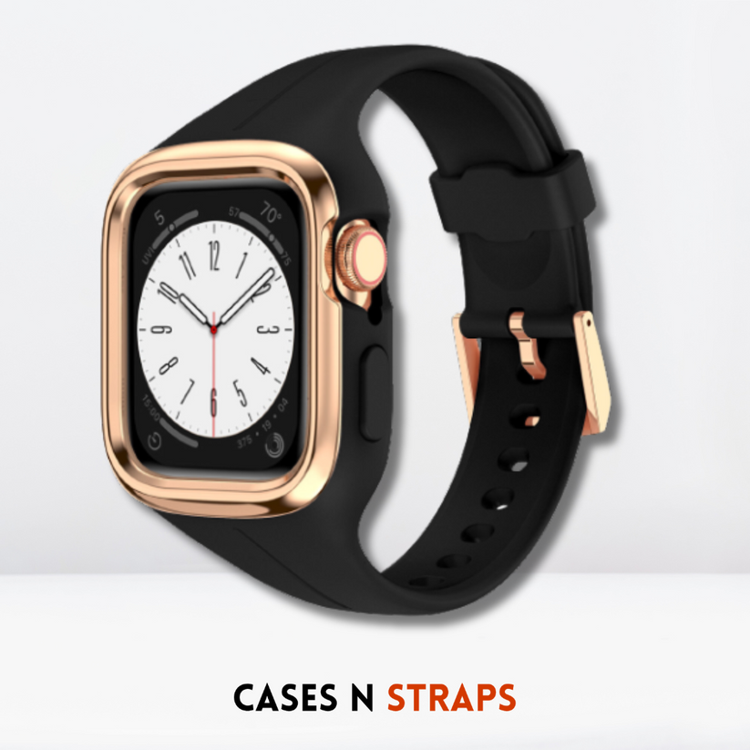 Silicone Strap Band + Stainless Steel Case Cover For iWatch Black Colo ...