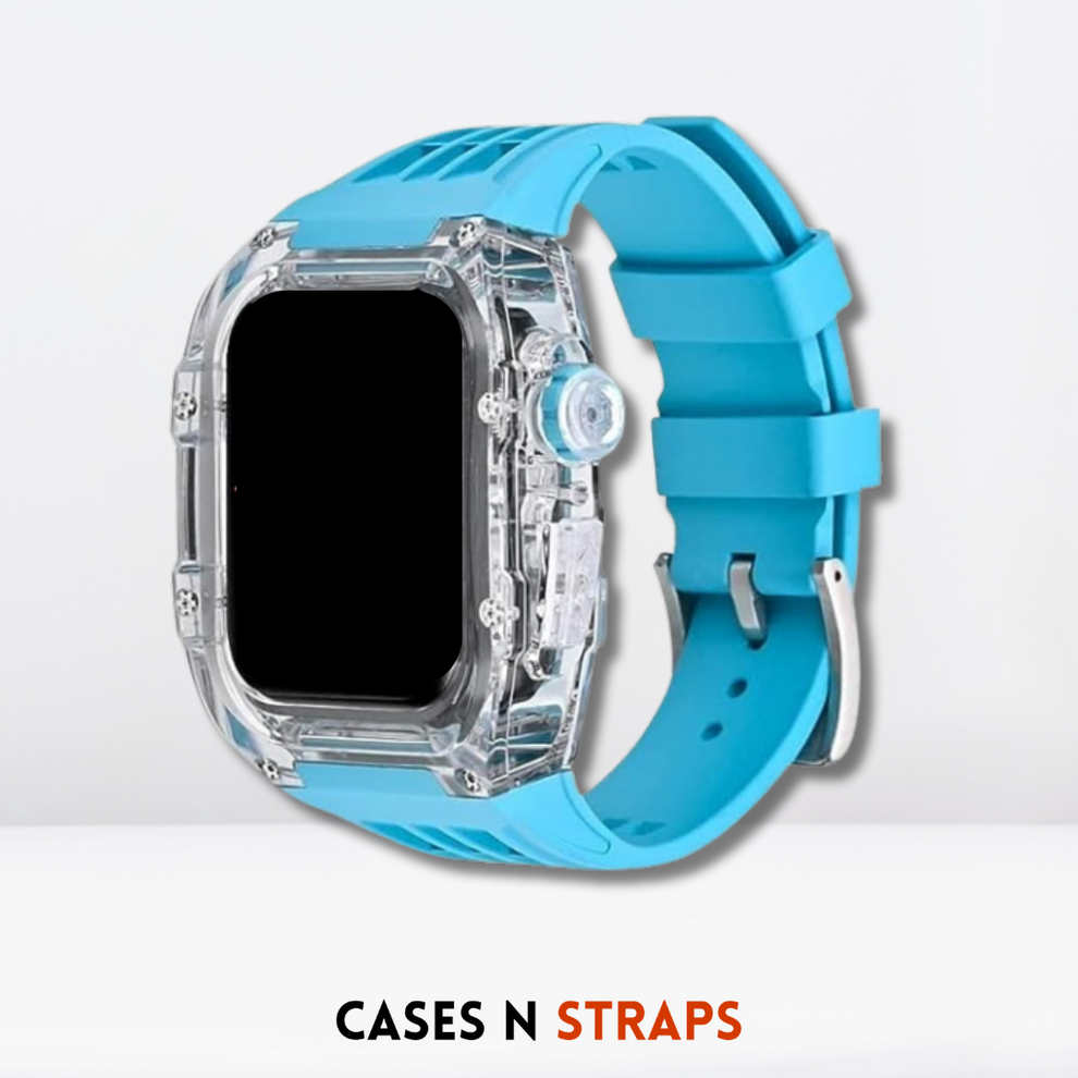 Transparent Case + Rubber Strap Modification Kit For iWatch Aqua Color ...